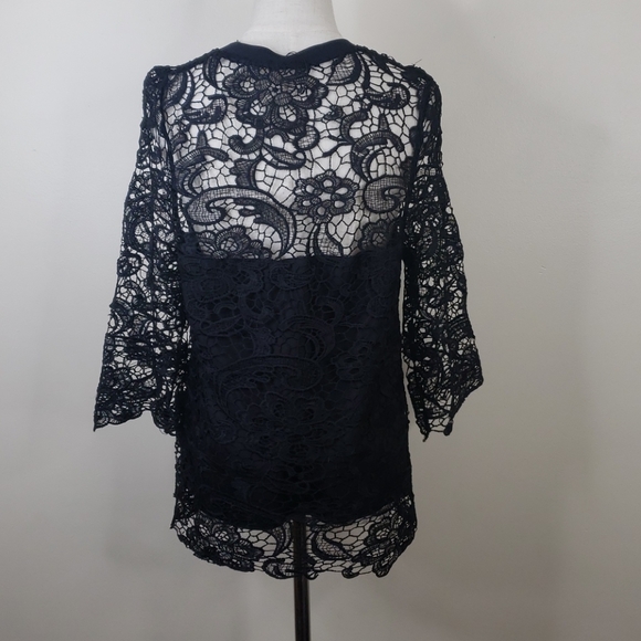 Zara | Tops | Zara Black Lace Embroidered Overlay Blouse | Poshmark